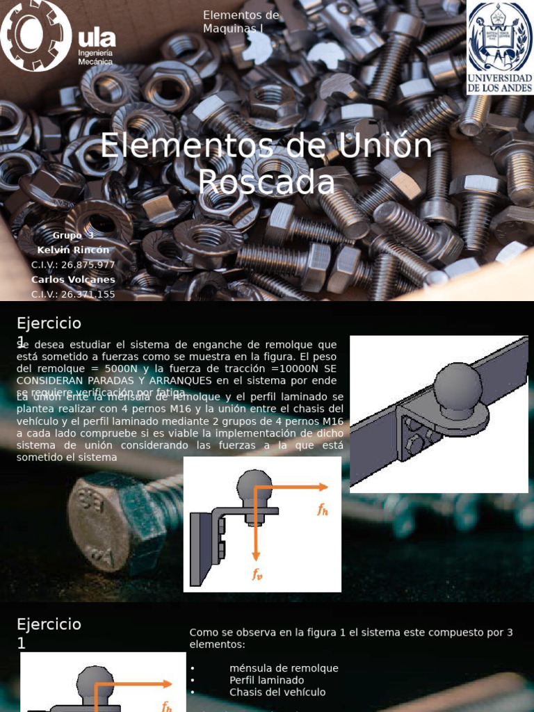Elementos de Unión Roscada Grupo 3 | PDF | Tornillo | Ingeniería mecánica