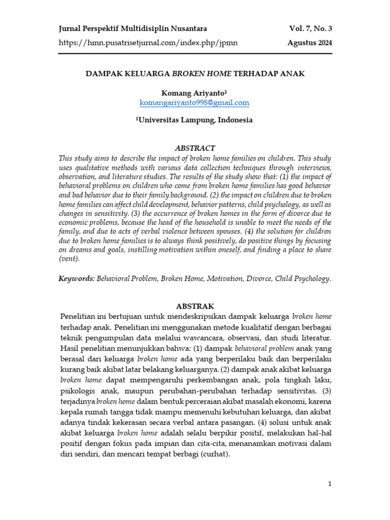 Dampak Keluarga Broken Home Terhadap Anak | PDF