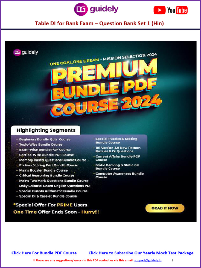 Table DI For Bank Exam Question Bank Set 1 (Hin) | PDF