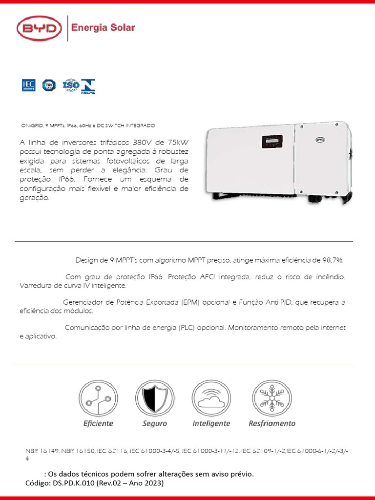 BYD-S 75kW TRIFÁSICO 380V | PDF | Corrente alternada | Potência (Física)