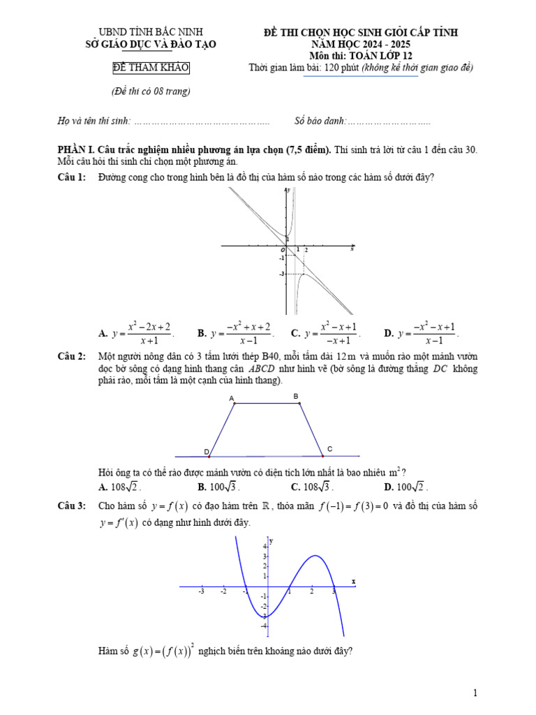 1.de Thi Tham Khao Mon Toan THPT - HSG 170646 | PDF