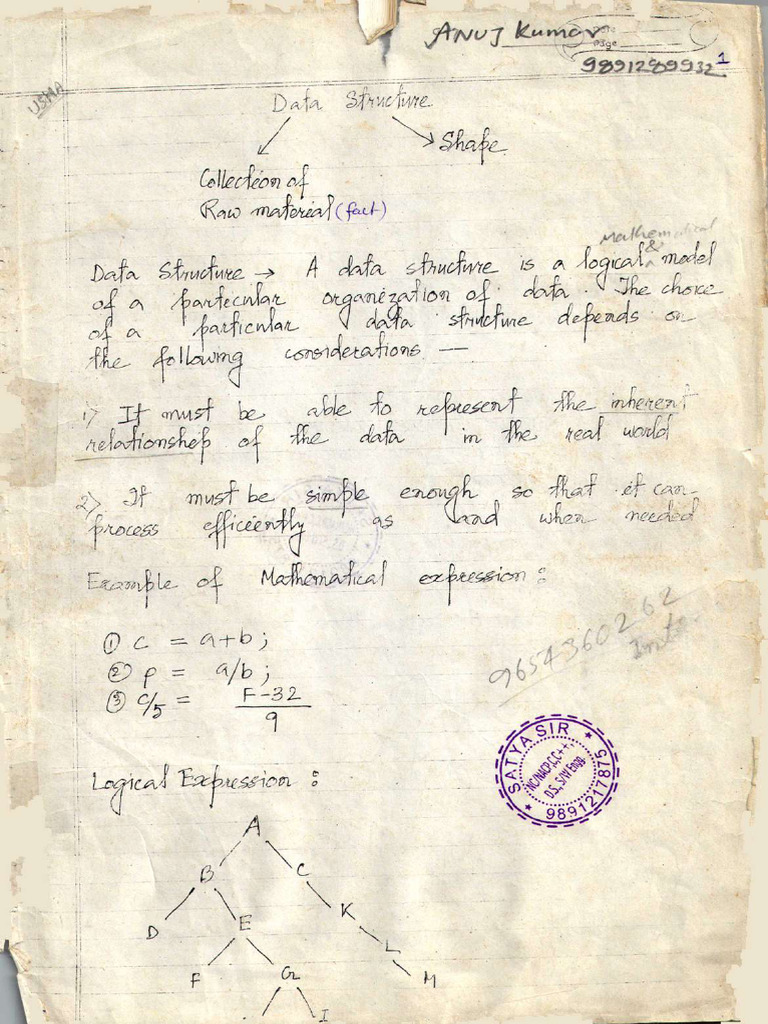 Data Structures Notes Old by Satya | PDF