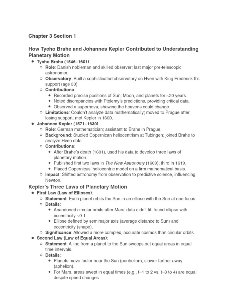 Brahe and Kepler: Planetary Motion Insights | PDF | Force | Orbit
