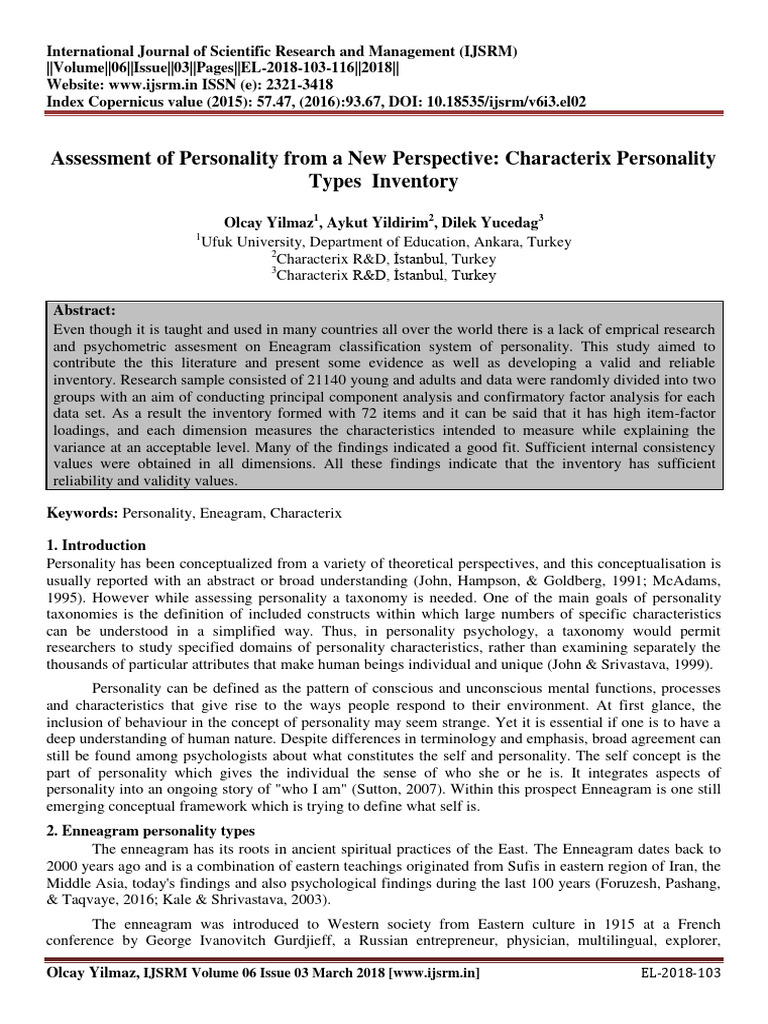 Assessment of Personality From A New Perspective Characterix ...