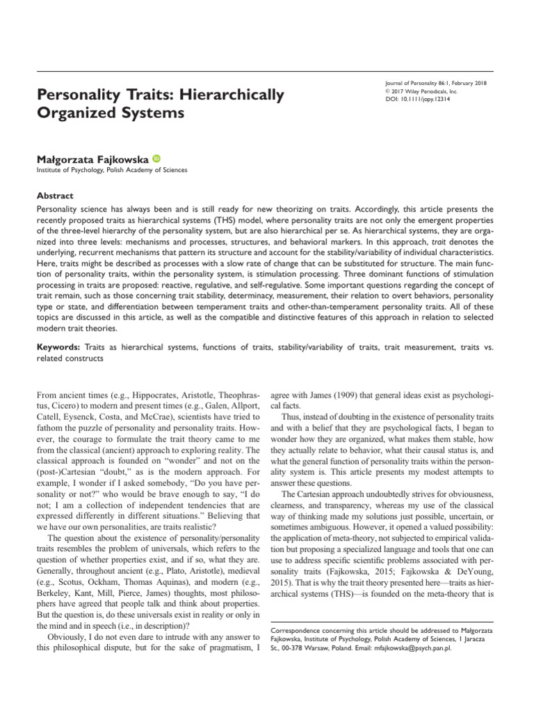 Hierarchical Systems of Personality Traits | PDF | Affect (Psychology ...