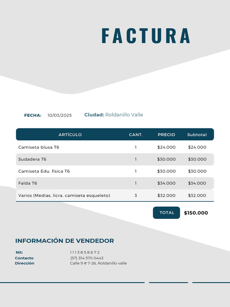 Facturas de Ropa en Roldanillo Valle | PDF