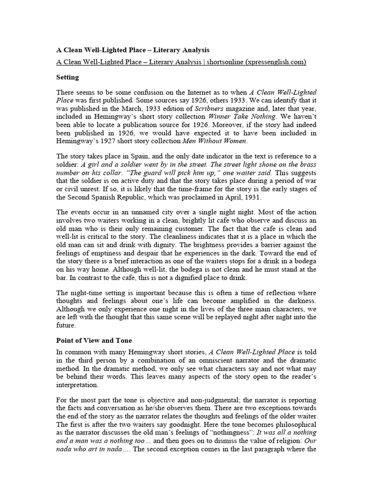 A Clean Well Lighted Place Literary Analysis | PDF | Narration