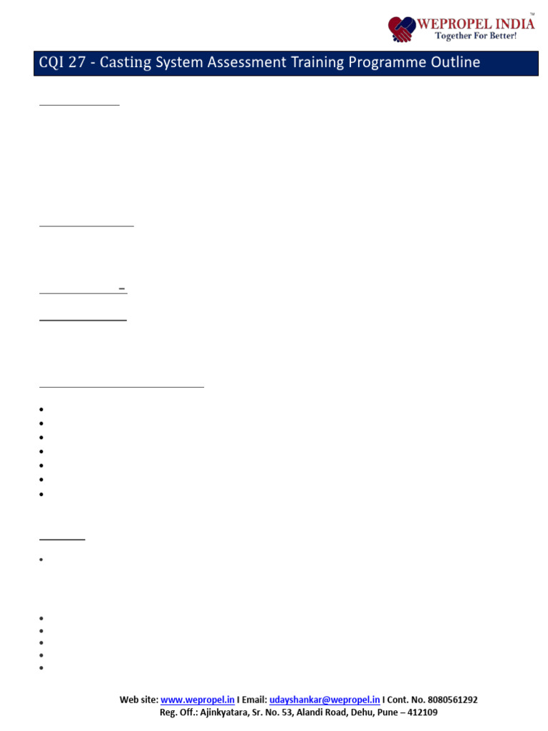 CQI 27 Casting System Assessment Training Program Outline | PDF | Audit ...
