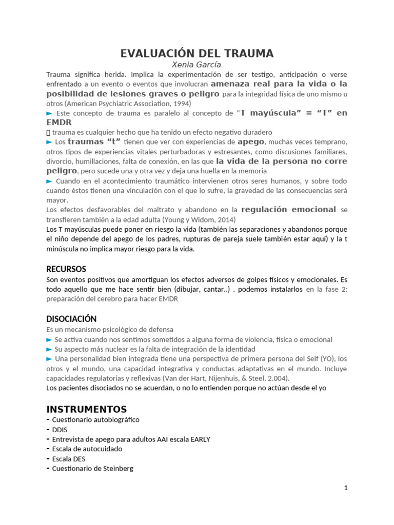 Evaluación Del Trauma | PDF | Teoría de apego | Trauma psicólogico