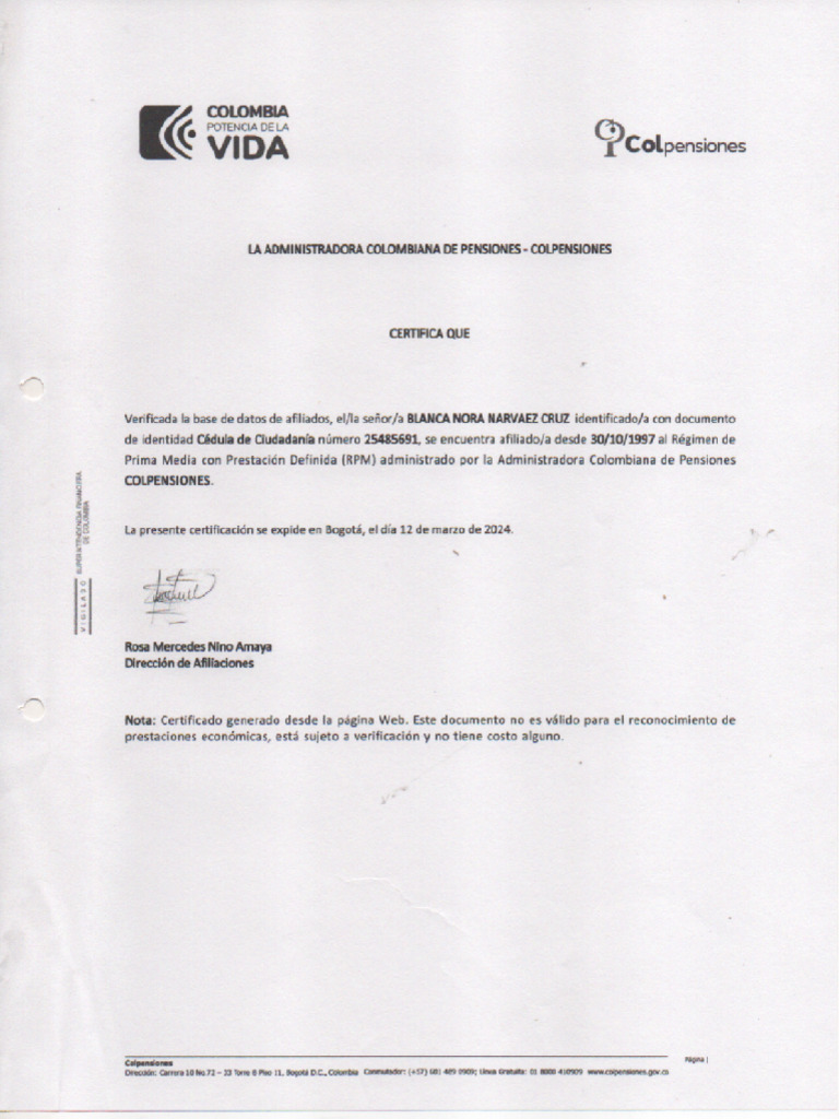 Afp Blanca Nora Narvaez Cruz 25485691 | PDF