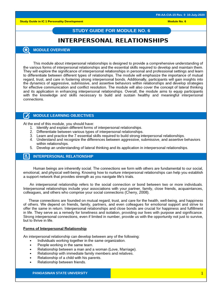 Interpersonal Relationships Study Guide | PDF | Love | Interpersonal ...