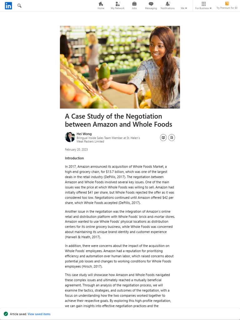 Amazon-Whole Foods Negotiation Insights | PDF | Negotiation | Whole ...