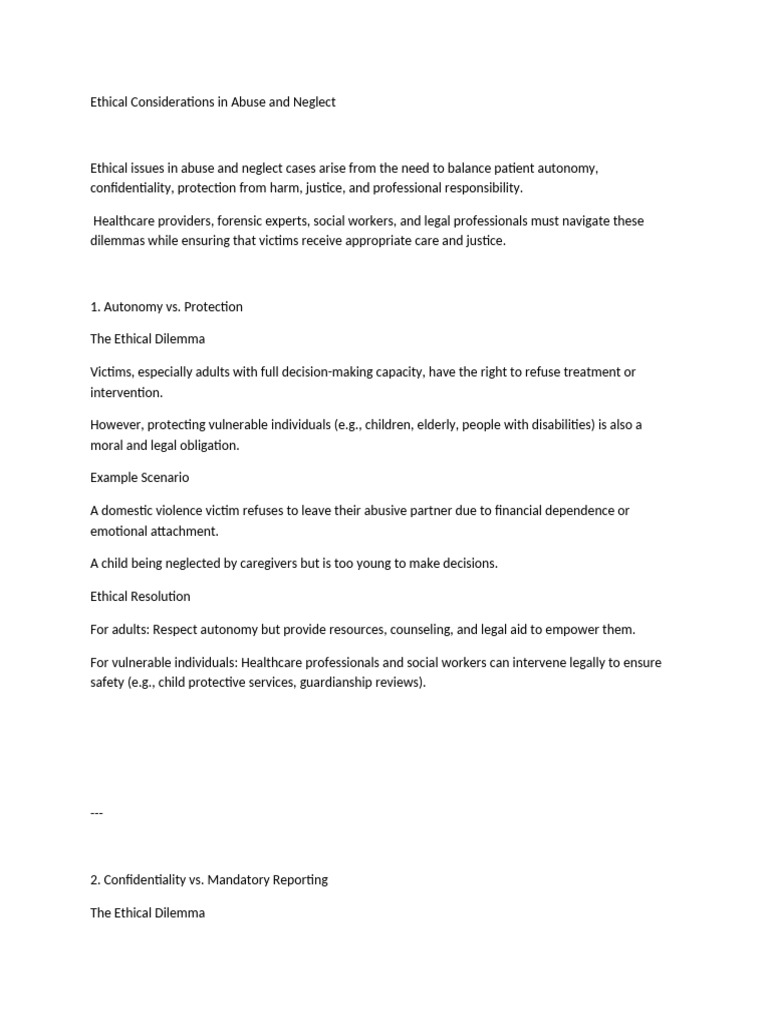 Ethical Considerations in Neglect and Abuse | PDF | Child Abuse ...