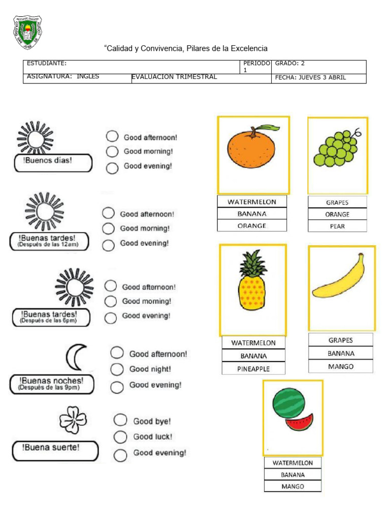 EVALUACION TRIMESTRAL | PDF