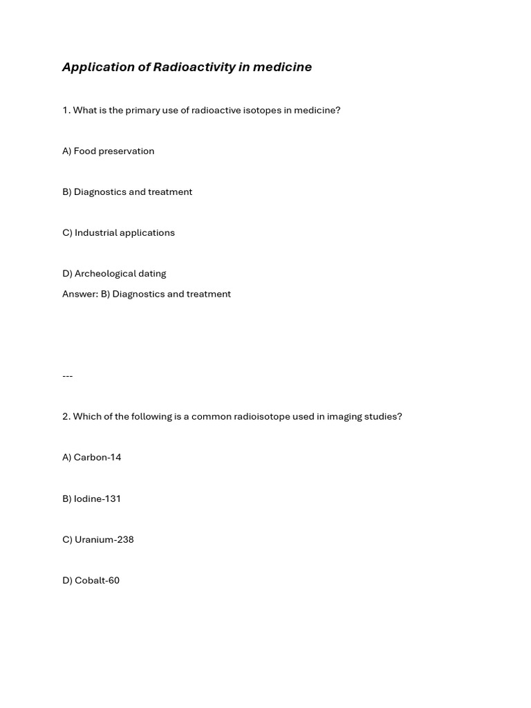 Radioactivity Applications in Medicine | PDF | Radiation Therapy ...