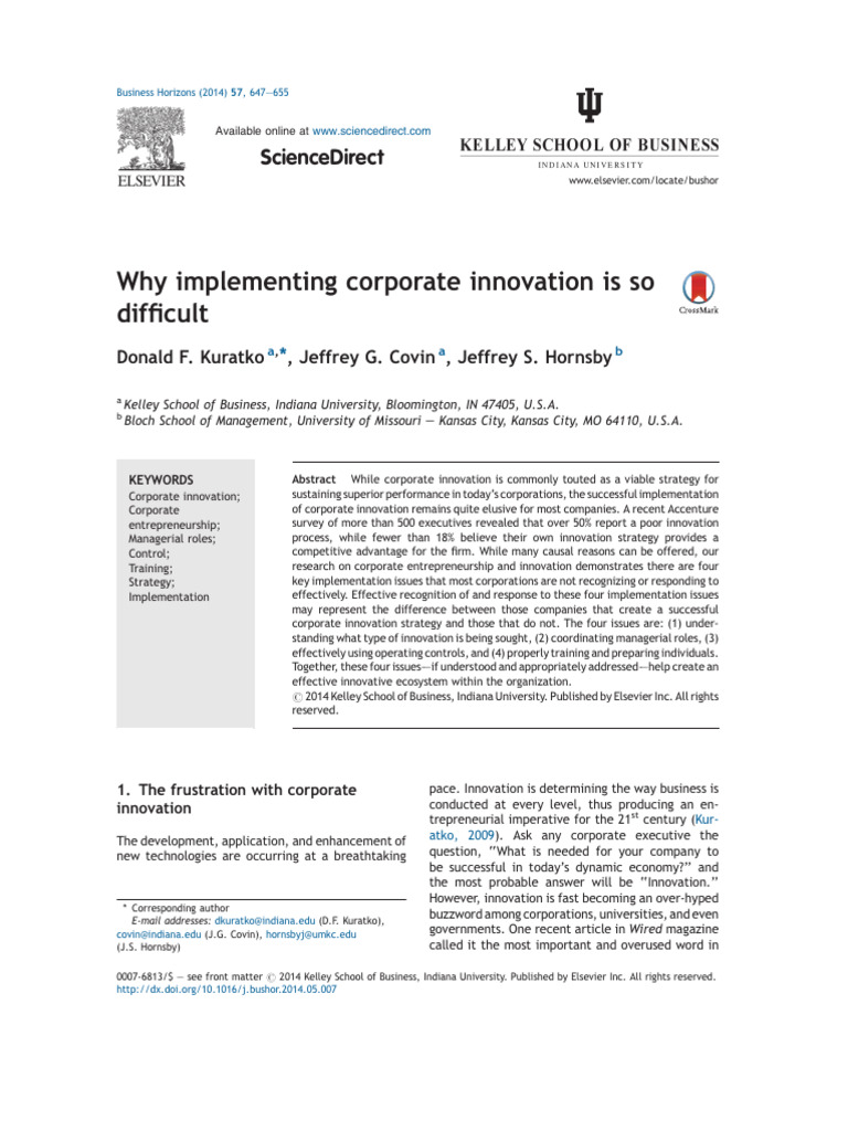 Why Implementing Corporating Innovation Is So Difficult | PDF ...