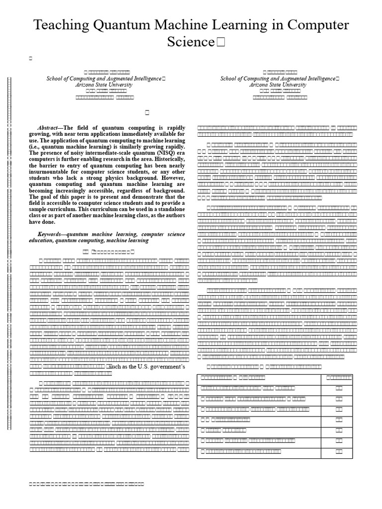 Teaching Quantum Machine Learning in Computer Science | PDF | Quantum Computing | Applied ...