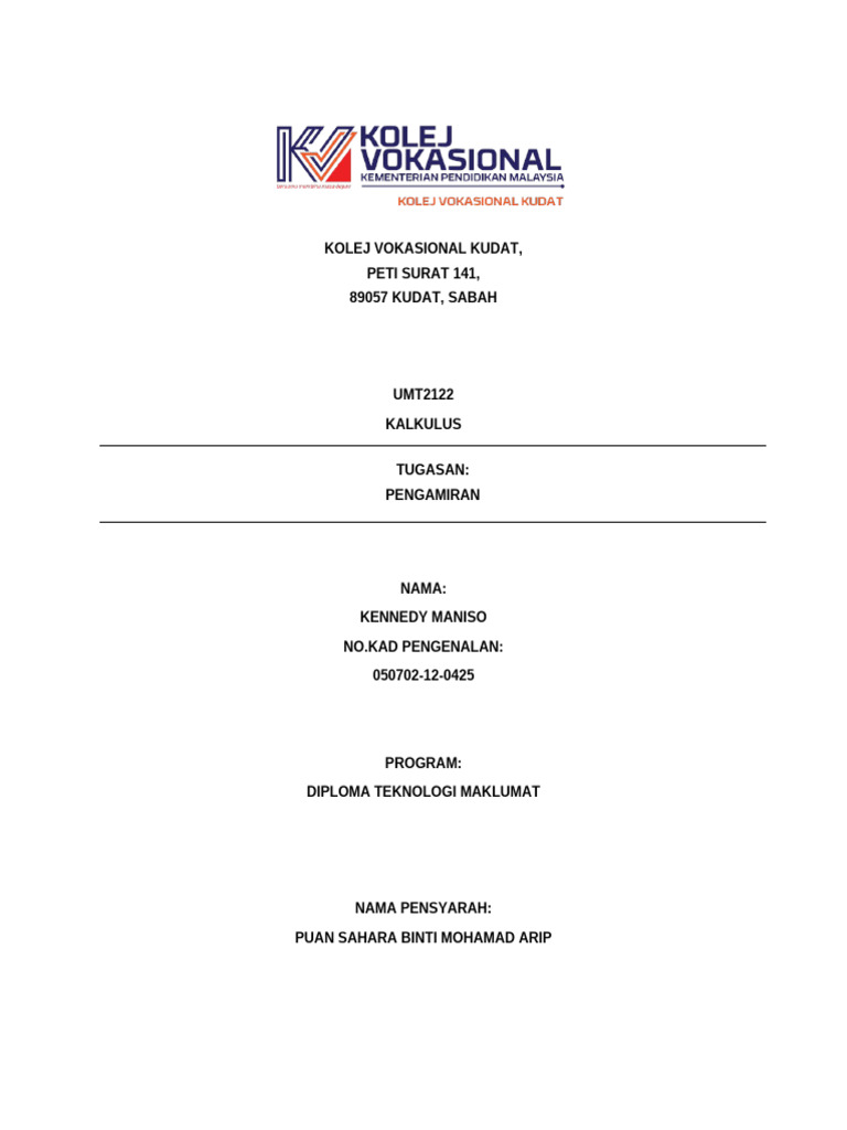 KENNEDY MANISO MUKA DEPAN FOLIO MATH | PDF