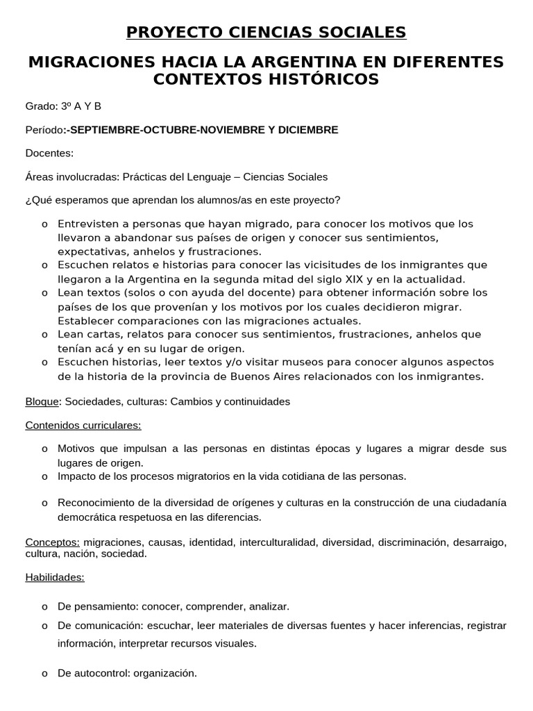 Proyecto Inmigrantes 3er Grado | PDF | Enseñando | Inmigración