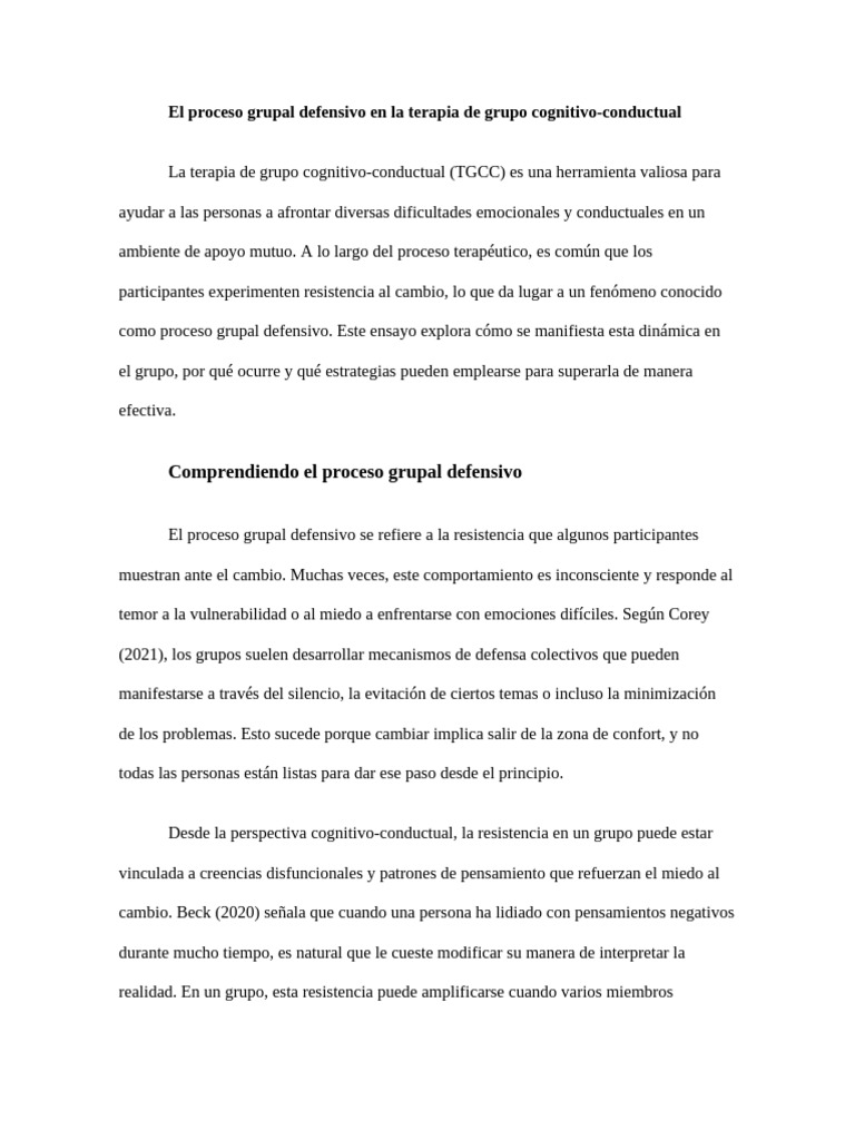 Superando la resistencia en terapia grupal | PDF | Terapia de conducta ...
