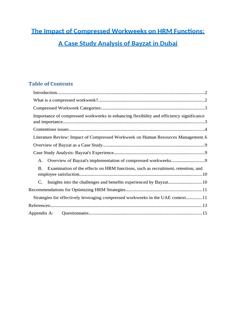 Compressed Workweek Final | PDF | Employee Retention | Employment