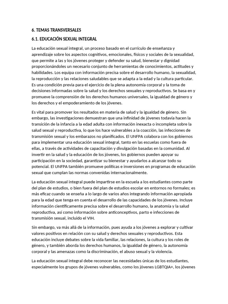 6. TEMAS TRANSVERSALES | PDF | Educación sexual | Juventud