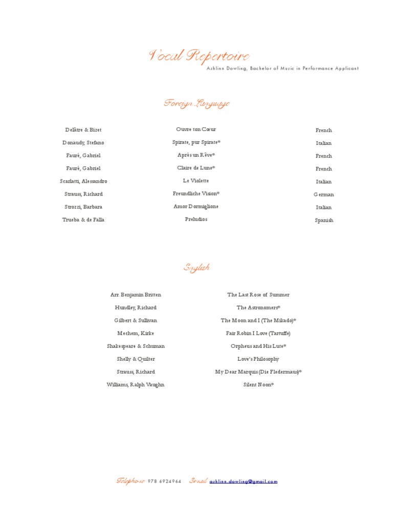 Vocal Repertoire | Theatre | Musicals