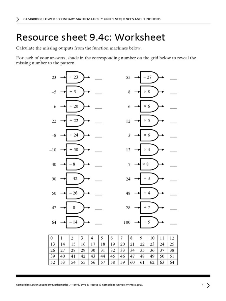 Stage - 7 - Maths - Resource - Sheet - 9 - 4c Worksheet | PDF