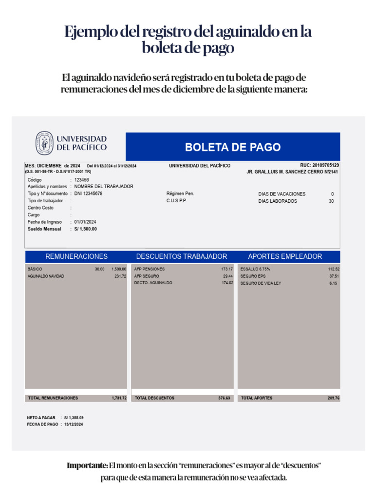 Aguinaldo - Ejemplo de boleta | PDF