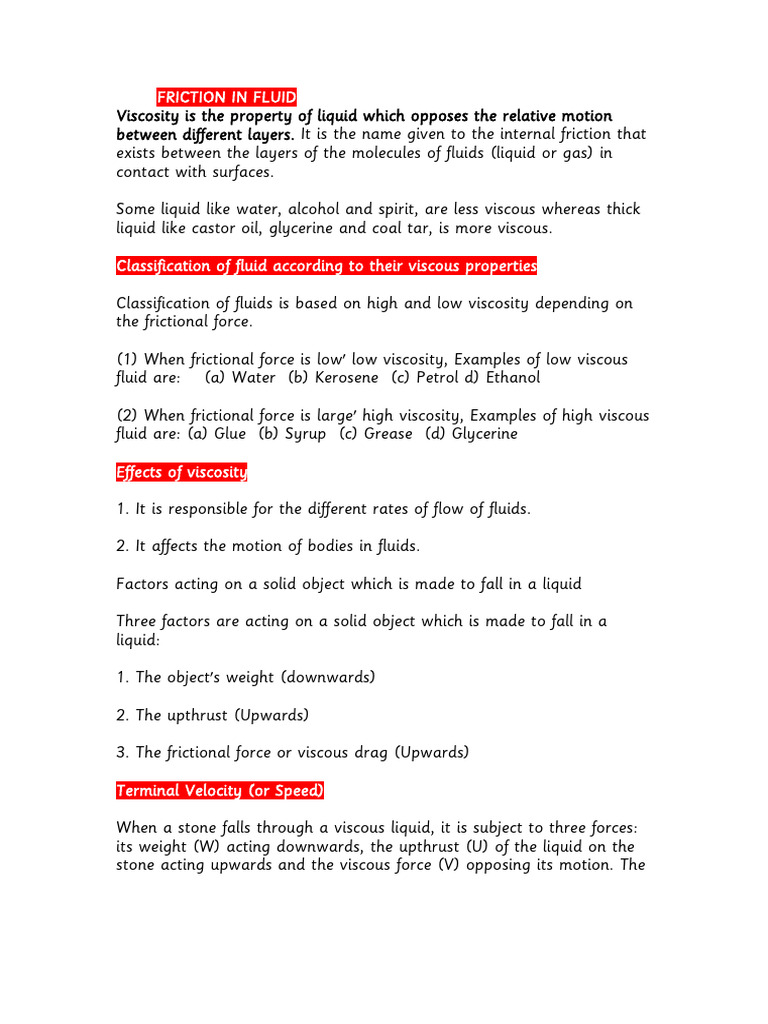 Friction in Fluid(Physics) | PDF | Viscosity | Liquids