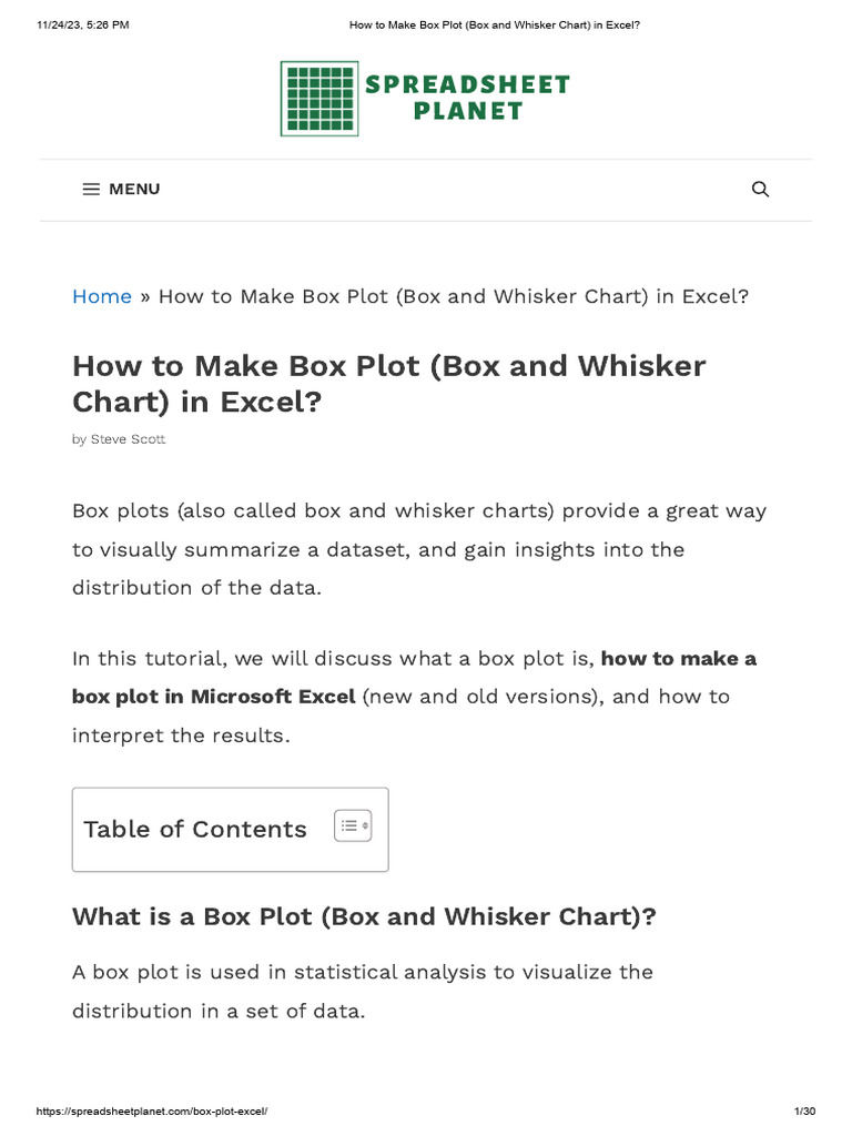 How To Make Box Plot (Box and Whisker Chart) in Excel | PDF | Quartile | Statistical Analysis