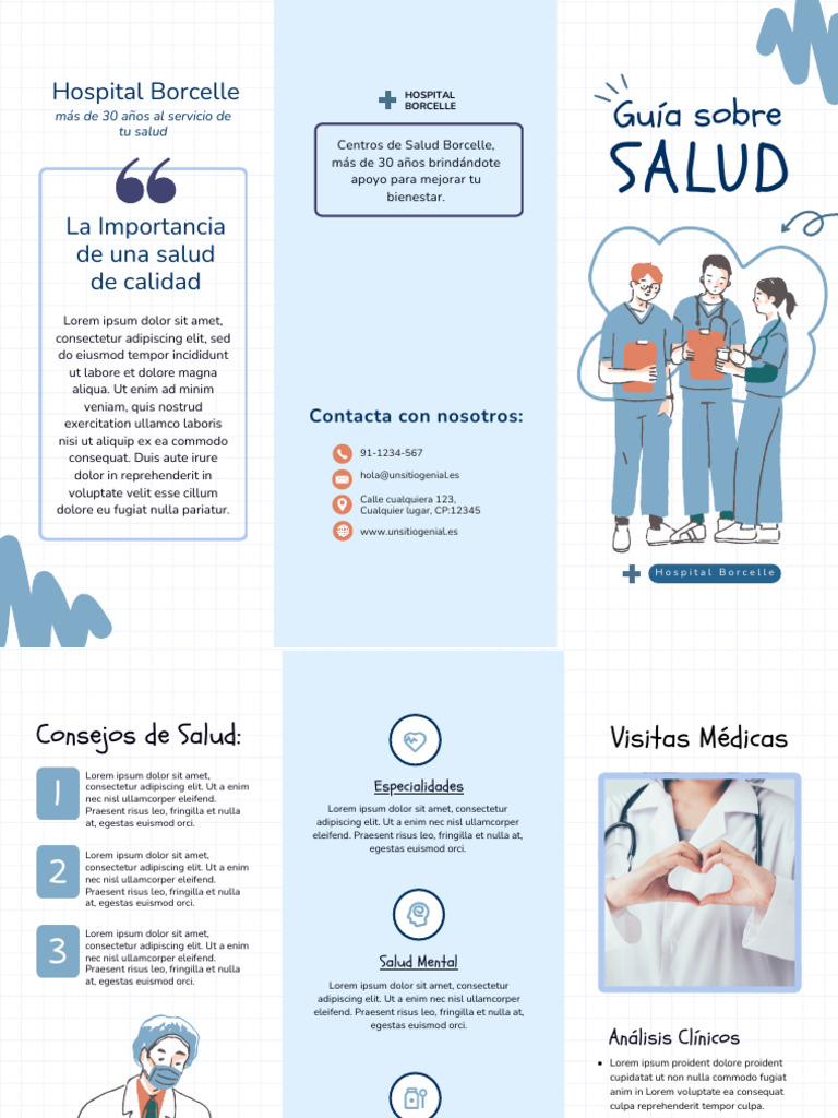 Folleto Tríptico Salud y Bienestar Ilustrativo Azul y Blanco | PDF ...