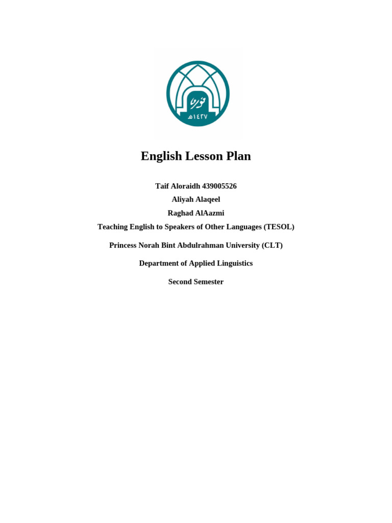 Lesson Plan-TESOL Template (3) Copy | PDF | Lesson Plan | English As A ...