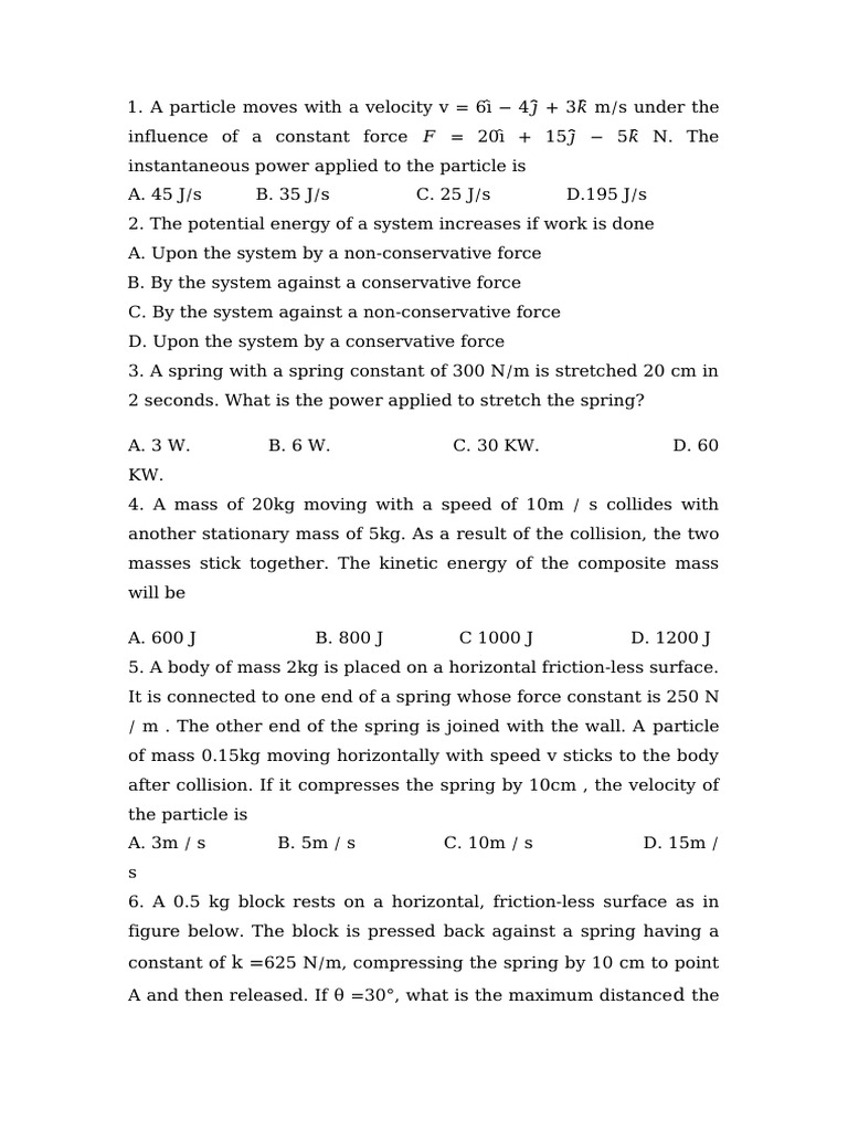 Work, Energy, Momentum and Power Questions | PDF | Collision | Force