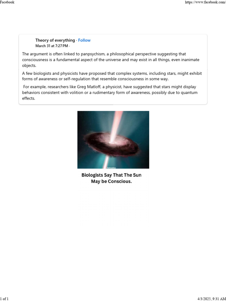 Panpsychism Conscious Sun | PDF