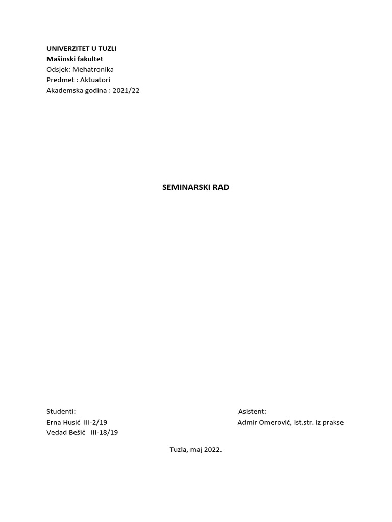 Hidraulički aktuatori seminarski rad | PDF