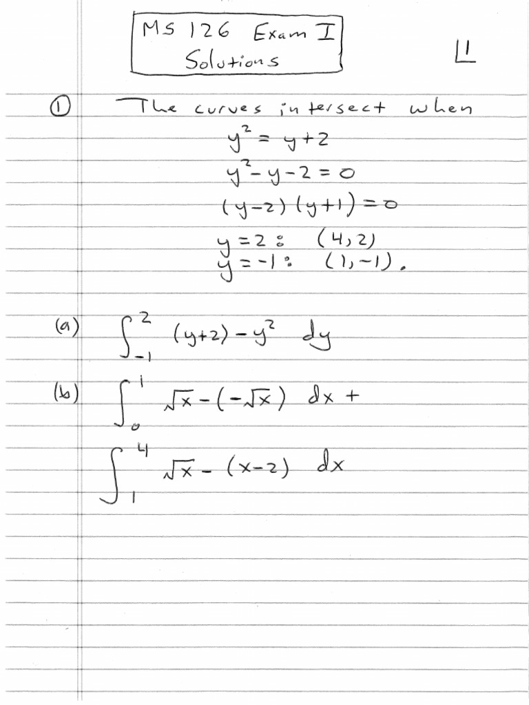 MS 126 Calculus II Exam I Fall 2024 Solutions and Scores | PDF