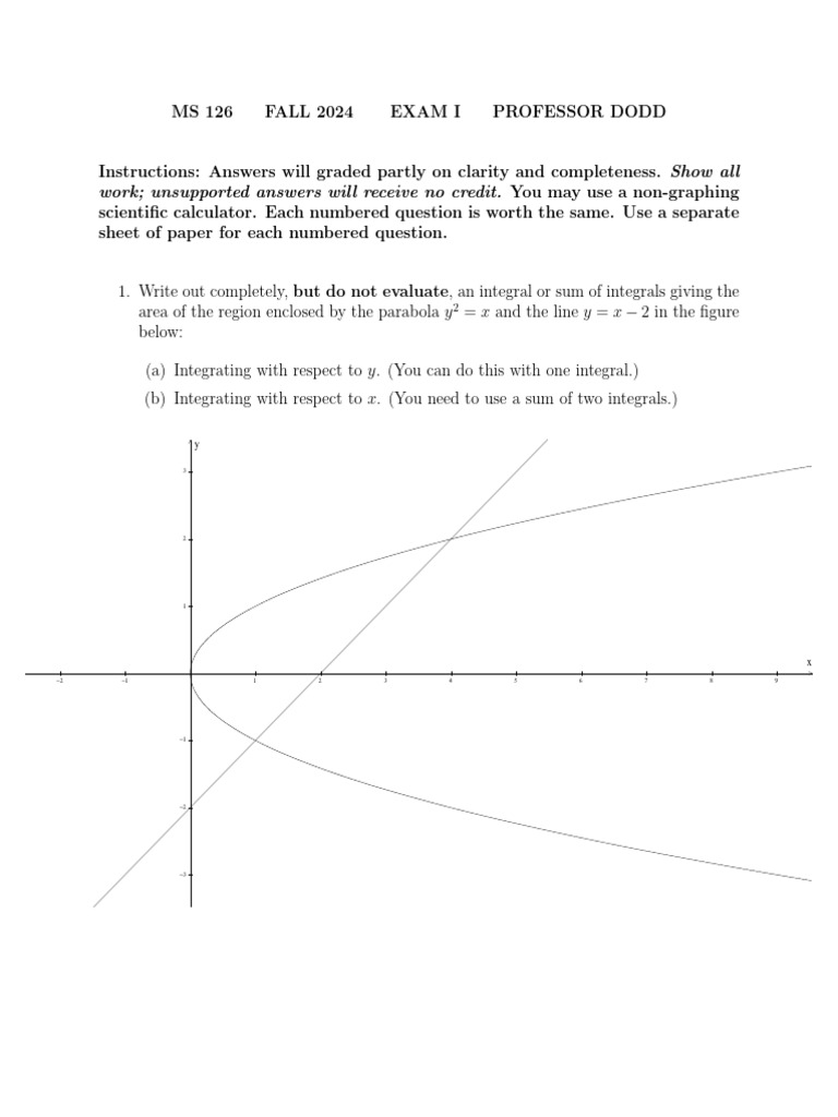 Calculus Exam I: Integrals and Volumes | PDF | Integral | Cartesian ...