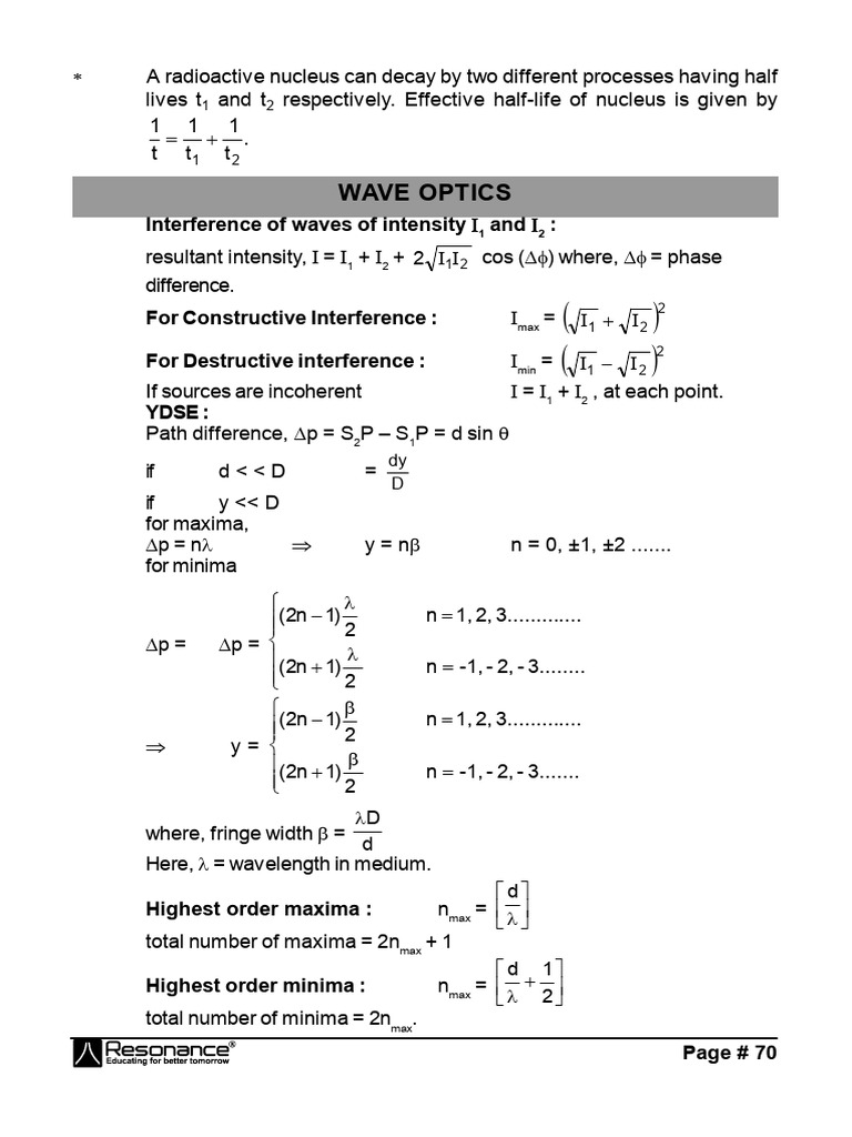 Physics 73 Formula Sheet | PDF | Physical Phenomena | Radiation