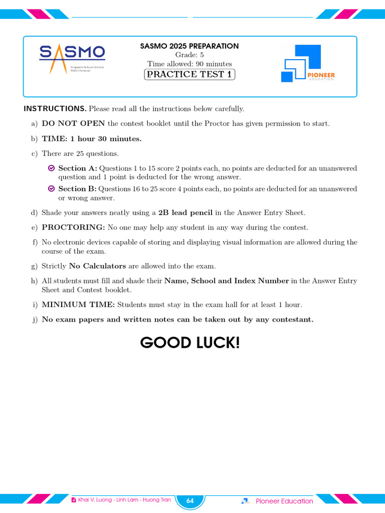 SASMO Mock Tests - Grade 5 | PDF | Area | Mathematics