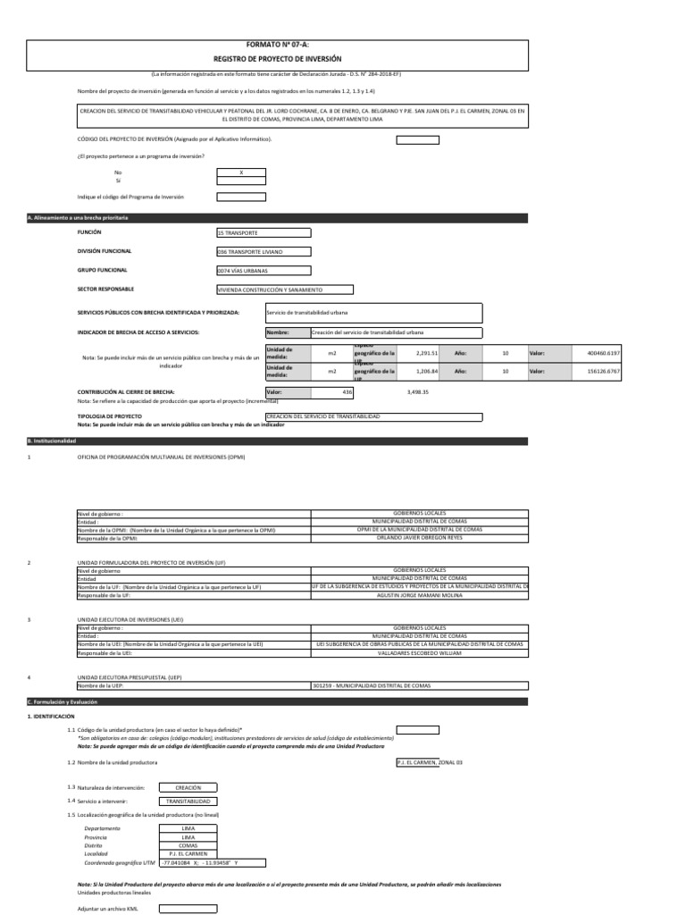 Formato7a - Directiva001 - MNN - LU - Carmen Bajo | PDF | Asociación público-privada | Inversiones
