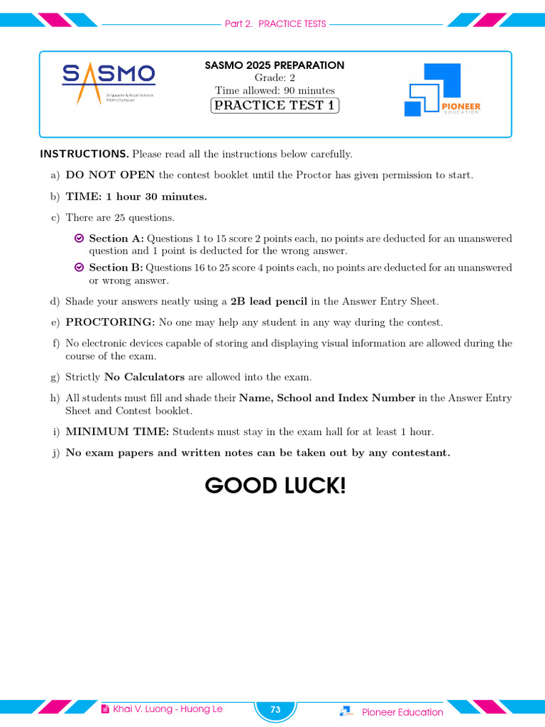 SASMO 2025 Grade 2 Practice Tests | PDF | Mathematics
