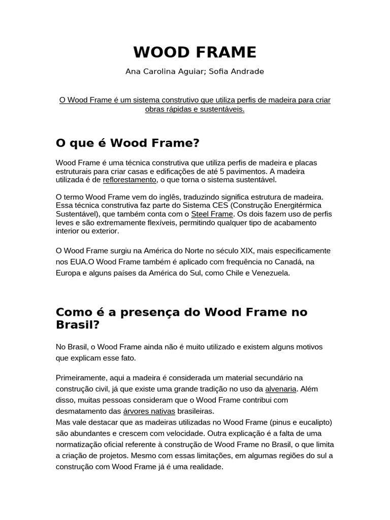 Wood Frame: Construção Sustentável em Madeira | PDF | Madeira | Materiais