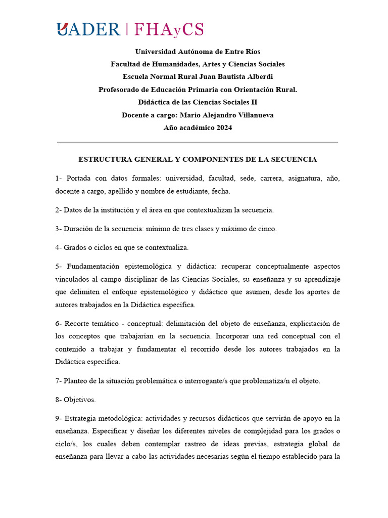 Esquema Secuencia Didáctica - Didáctica de Las Ciencias Sociales II - Alberdi 2024 | PDF ...