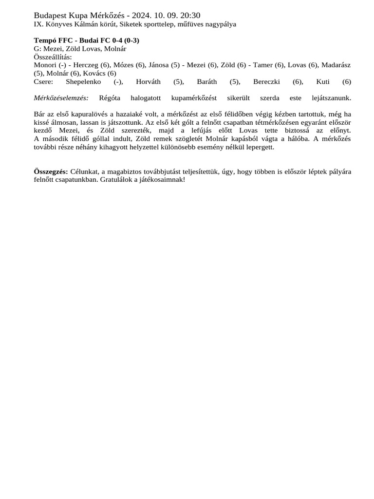 Tempó FFC - Budai FC | PDF