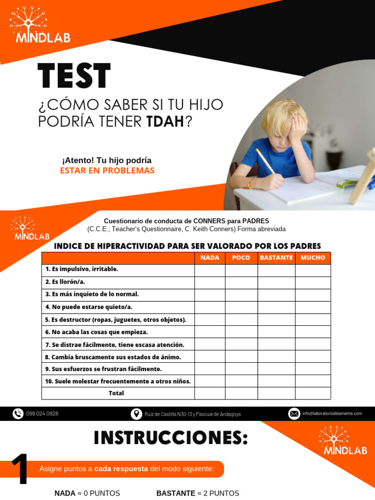 Test Tdah Mindlab | PDF | Desorden hiperactivo y deficit de atencion ...