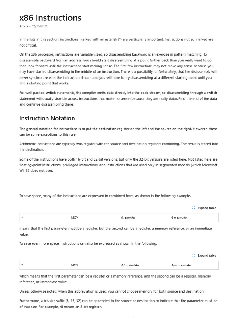 x86 Instructions - Windows Drivers - Microsoft Learn | PDF | Computer ...