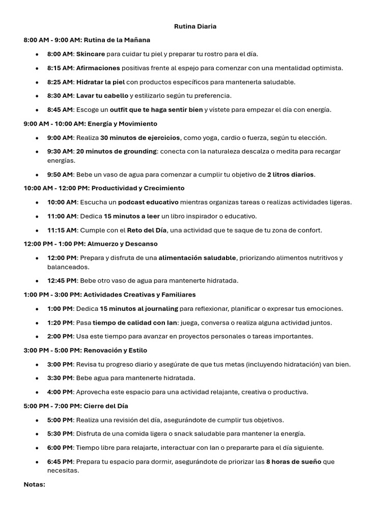 Ejemplo de Rutina Diaria Creativa | PDF