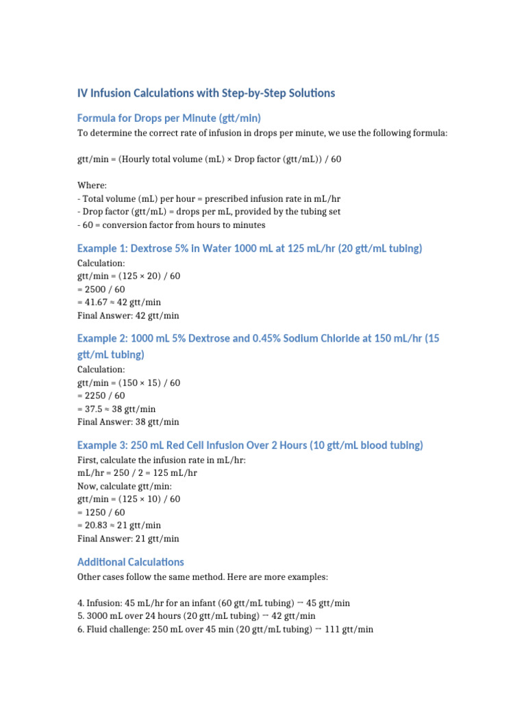 IV Infusion Calculations | PDF