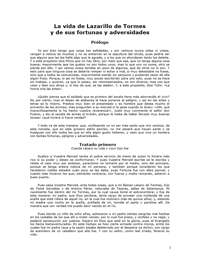 Texto Completo. La Vida de Lazarillo de Tormes | PDF | Oración